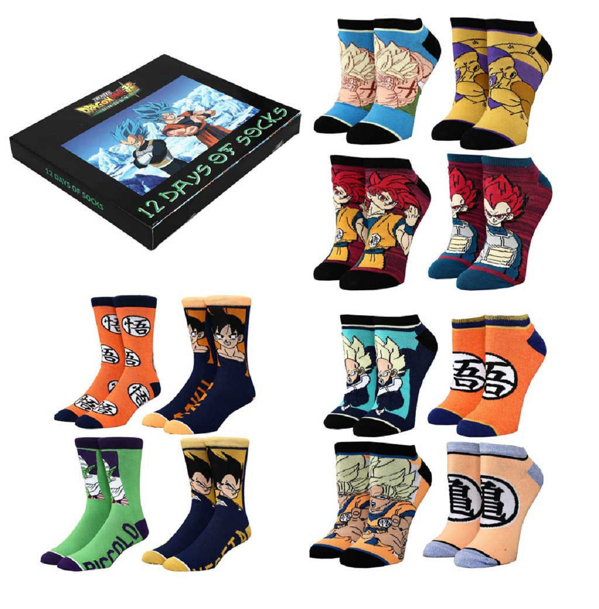 Dragon Ball Z Goku Vegeta Anime 12 Days Of Crew And Low Cut Socks 12 P ...